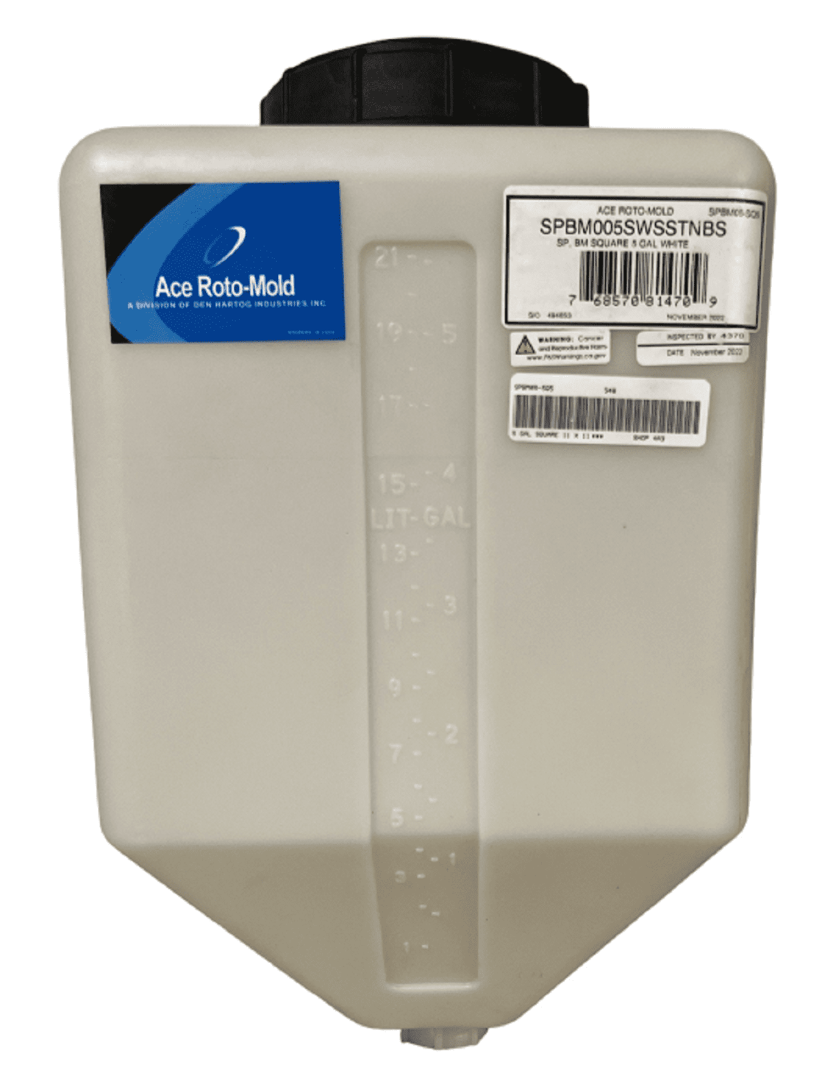 SPBM05-SQ5 Ace Roto-Mold Blow Molded 5 Gallon Square Rinse Tank, White ...