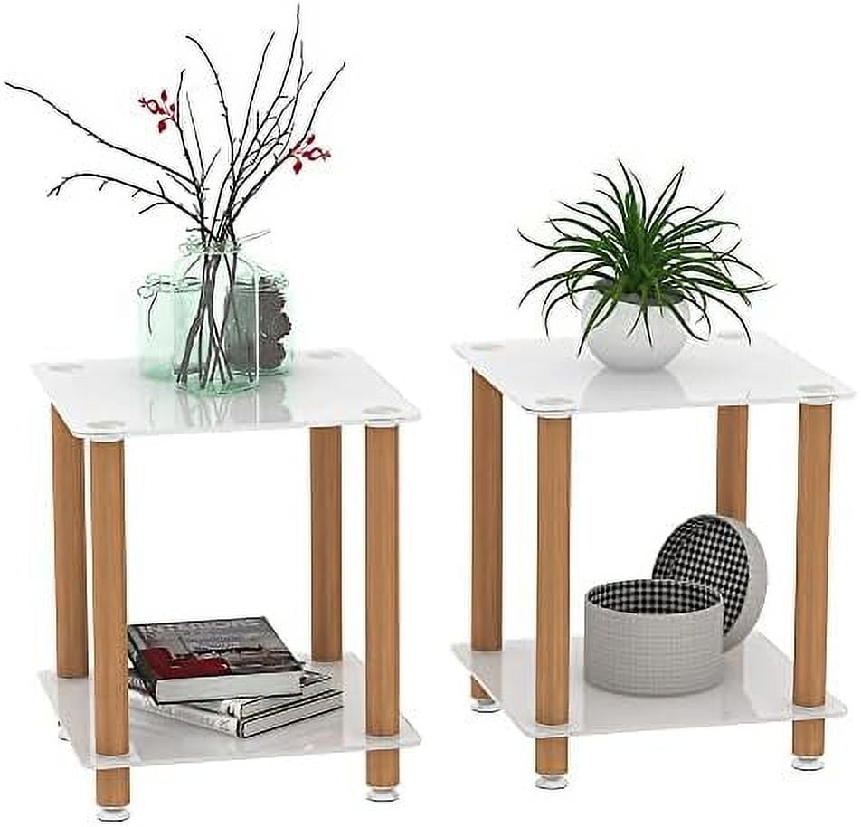 SPBOOMlife Glass End Tables Living Room Table Set of 2 Modern Black ...