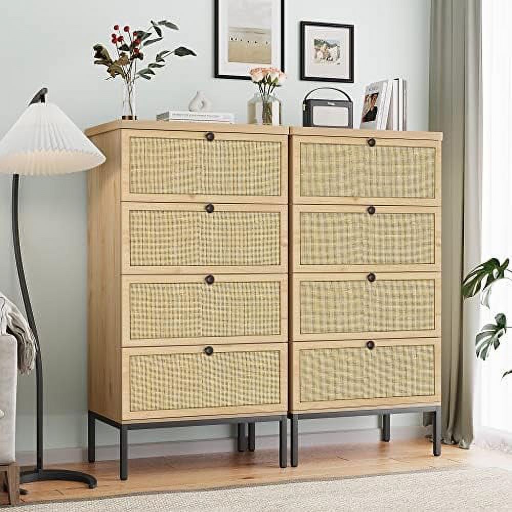 SPBOOMlife Modern Long 6 Drawer Dresser with Natural Rattan Drawers ...