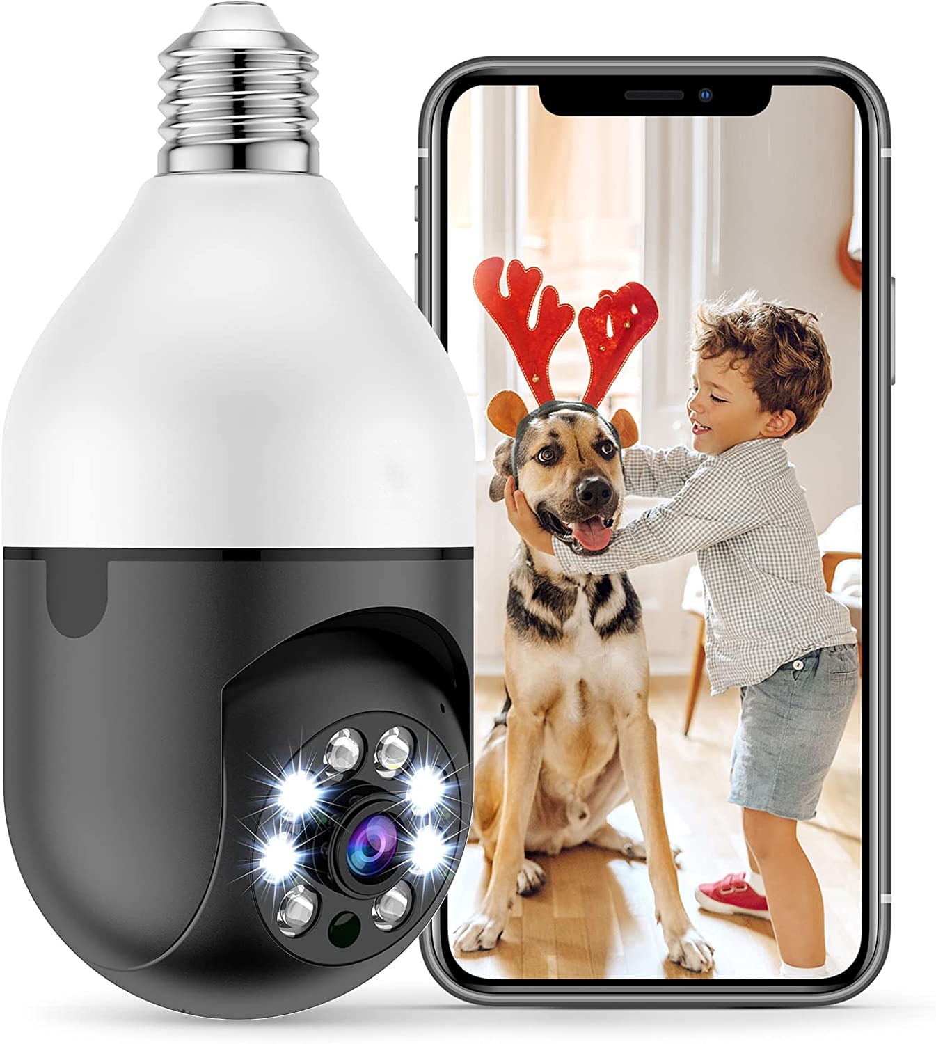 SPBPQY E27 Light Bulb Camera, 360 Home Security Camera, 2.4GHz WiFi ...