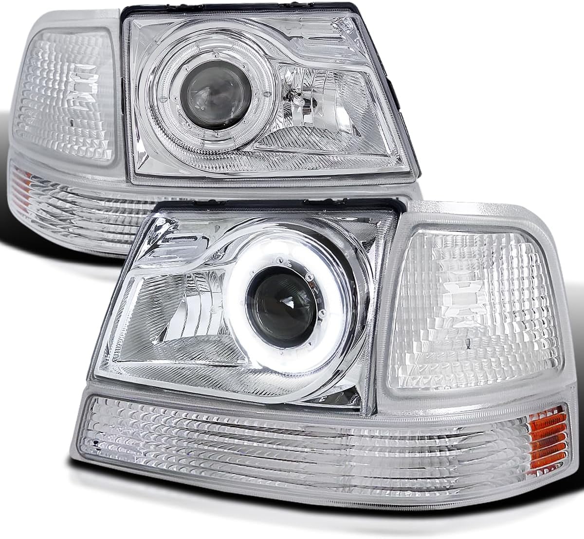 SPEC-D TUNING Chrome Halo Ring Projector Headlights + Chrome Corner ...
