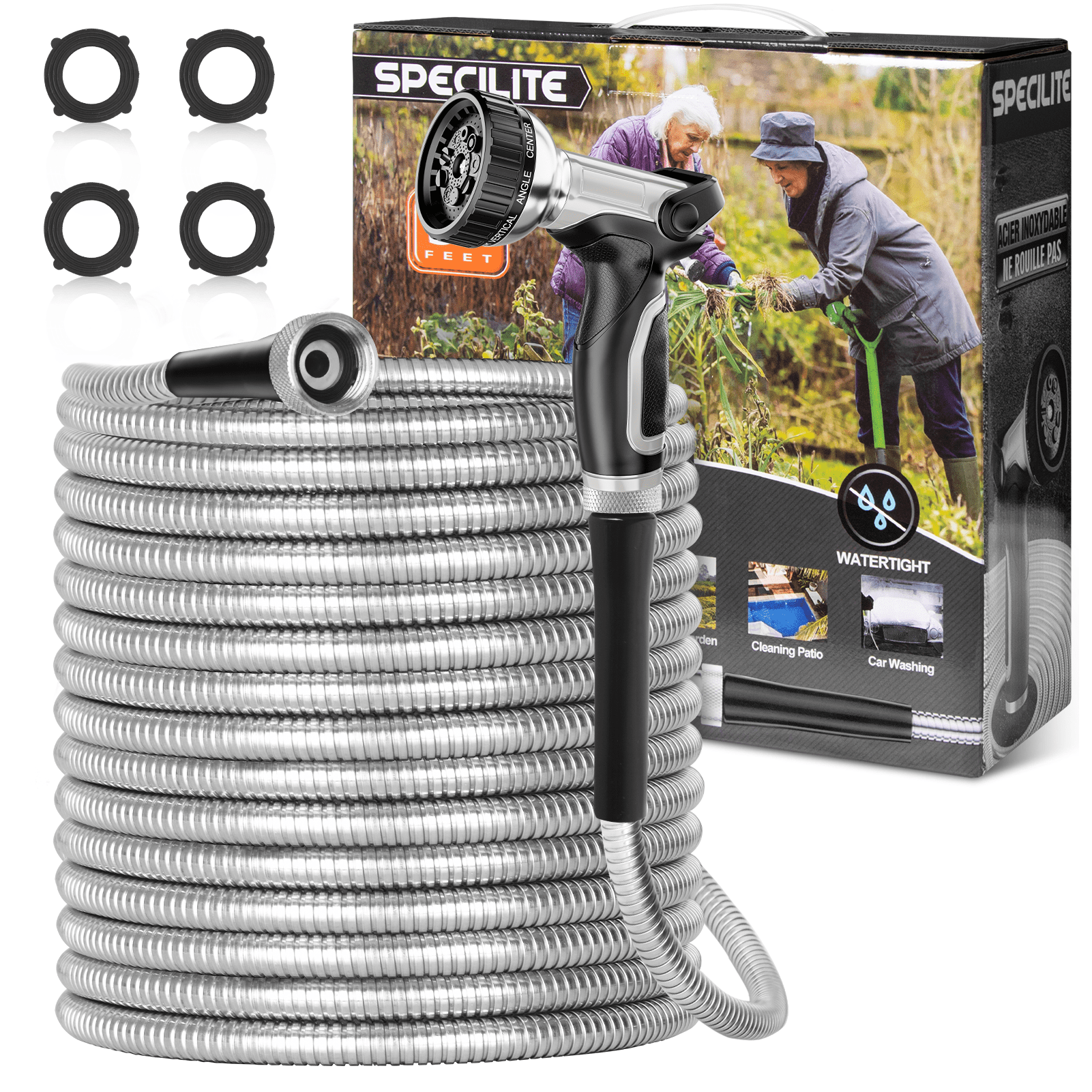 SPECILITE 25ft 304 Stainless Steel Garden Hose Metal, Heavy Duty Water ...