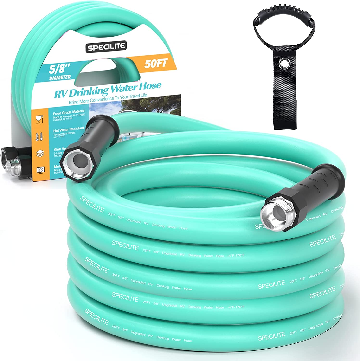 Camco 40’ Coiled Water Hose – Rust Resistant Brass Hose Fittings, Hose ...