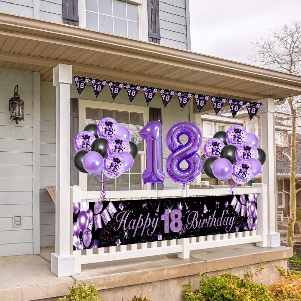 SPECOOL 18th Birthday Decorations Unisex, Black Purple Theme Party ...