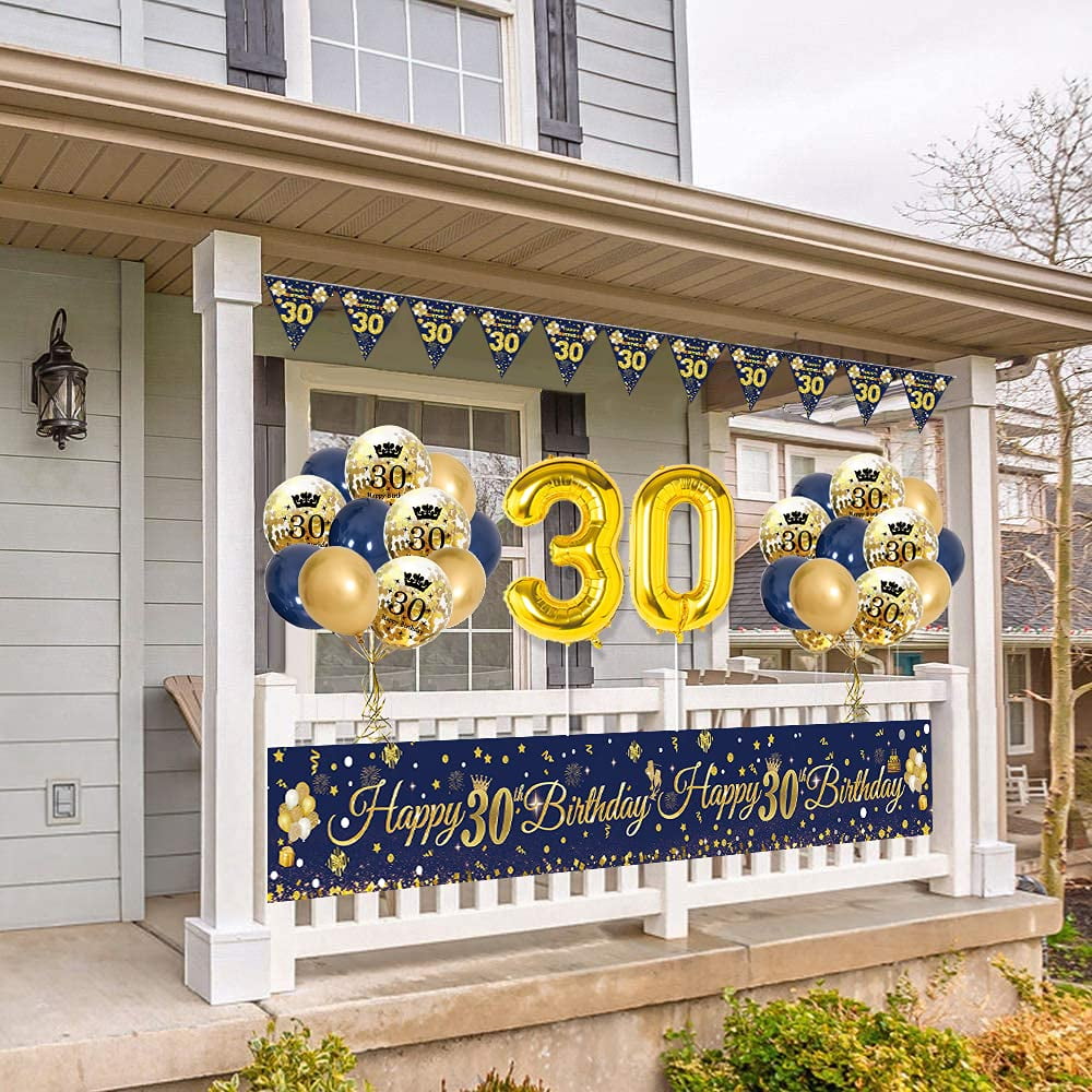 SPECOOL 30th Birthday Decorations, Navy Blue Gold 30th Happy Birthday ...