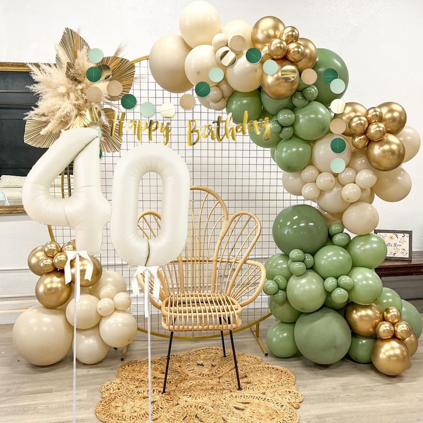 SPECOOL 40th Birthday Balloons Decorations, Sage Green Gold and Beige ...