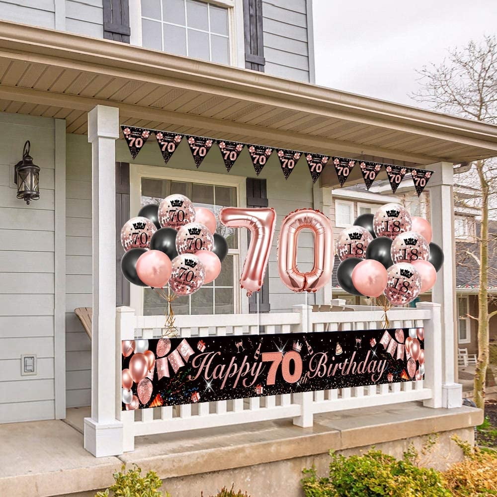 SPECOOL 70th Birthday Decorations Women, Lady Black Rose Gold Theme ...