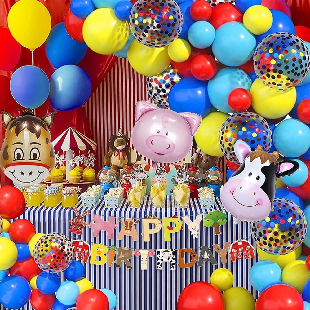 SPECOOL Farm Animals Birthday Party Set, Farm Animals Barn Backdrop ...