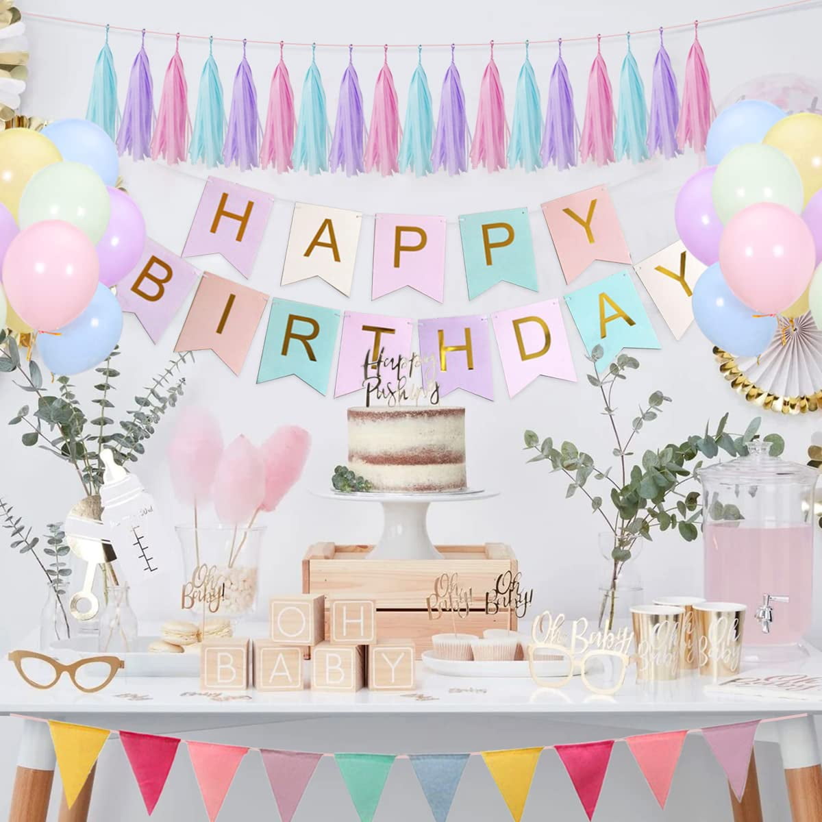 SPECOOL Happy Birthday Banners & 26ft Birthday Bunting, Nylon Pennant ...