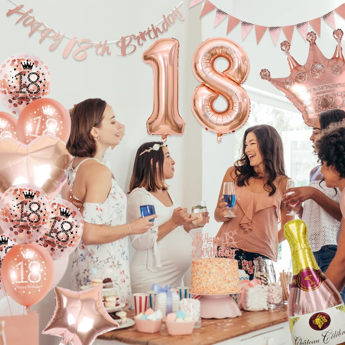 18th Birthday Decoration for Girls, 18th Birthday Balloons Rose Gold ...