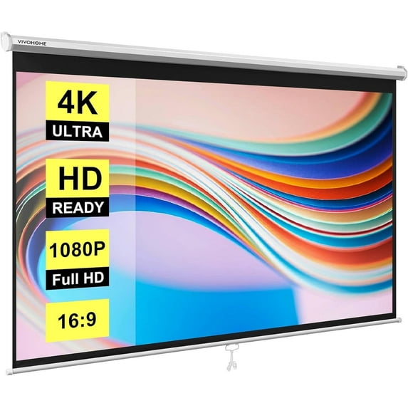 SPECSTAR 100 Inch Manual Pull Down Projector Screen 16:9 HD Retractable ...