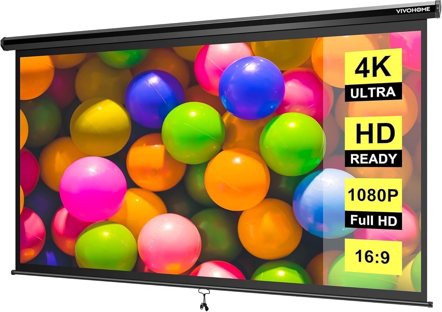 SPECSTAR 100 inch Auto Pull Down Projector Screen, 16:9 HD for Home ...