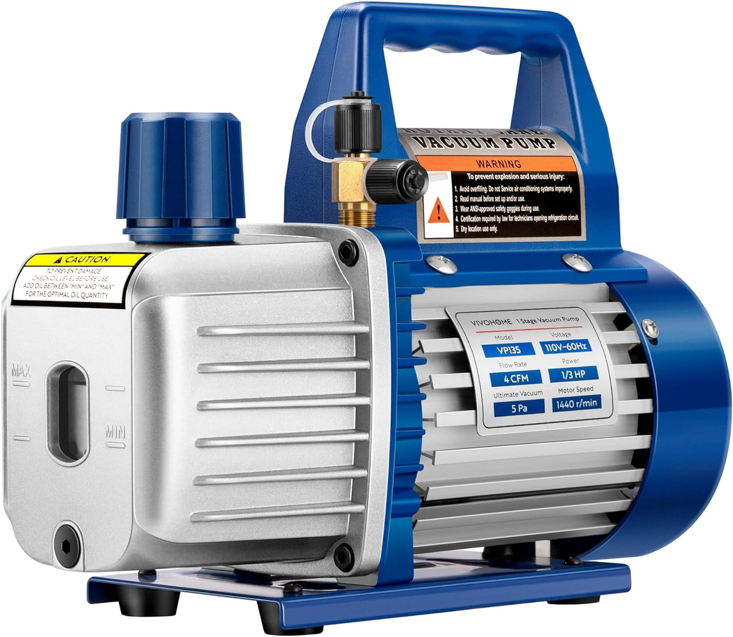 SPECSTAR 110V 1/3 HP 4 CFM Single Stage Rotary Vane HVAC Vacuum Pump ...