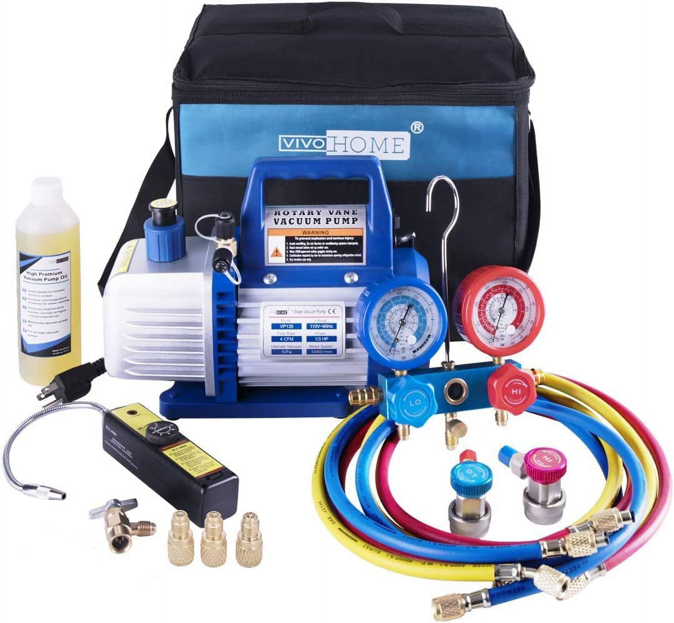 SPECSTAR 110V 1/3 HP 4CFM Vacuum Pump & R134a AC Manifold Gauge Set for ...