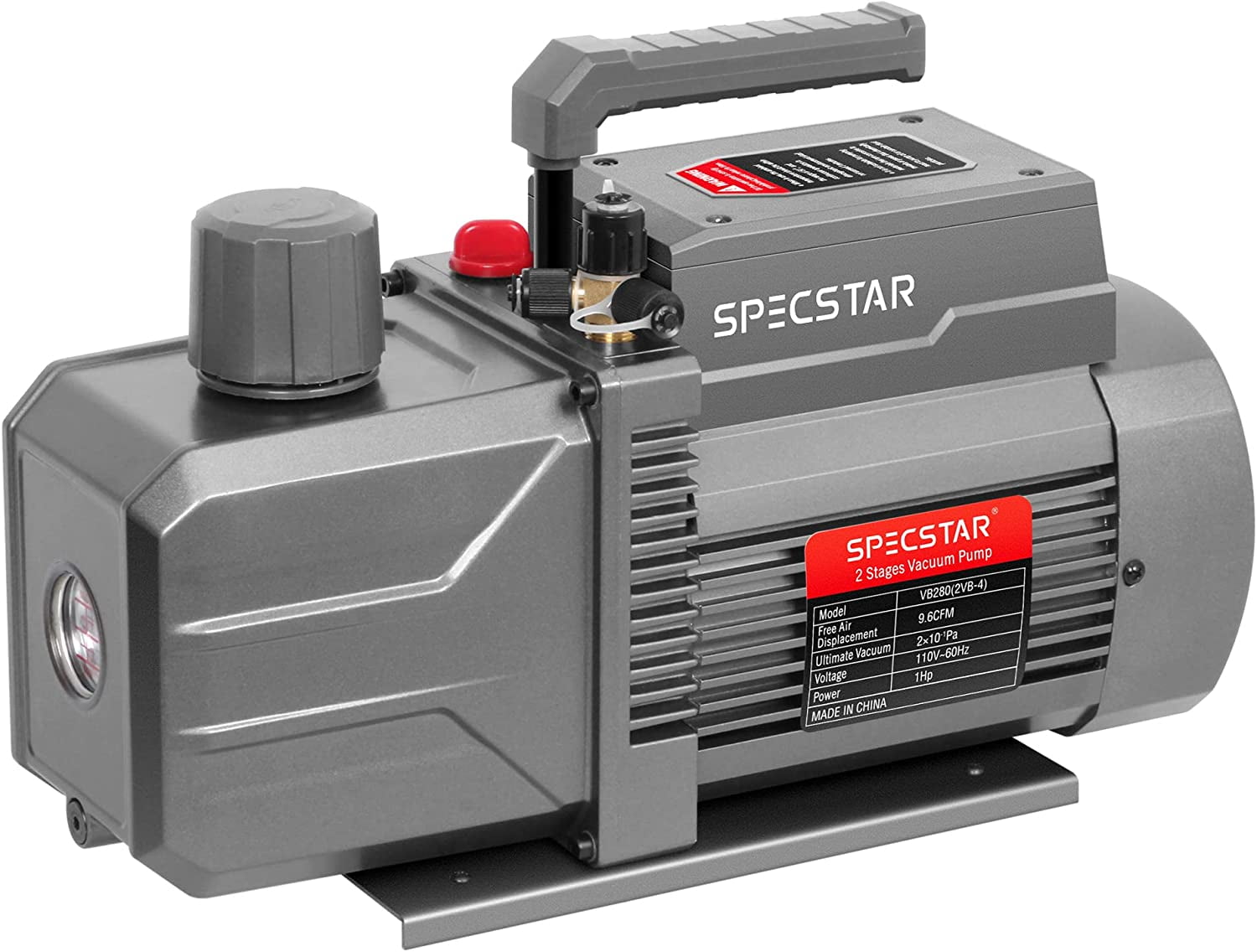 SPECSTAR 110V 9.6 CFM 1 HP Dual-Stage Rotary Vane HVAC Air Vacuum Pump ...
