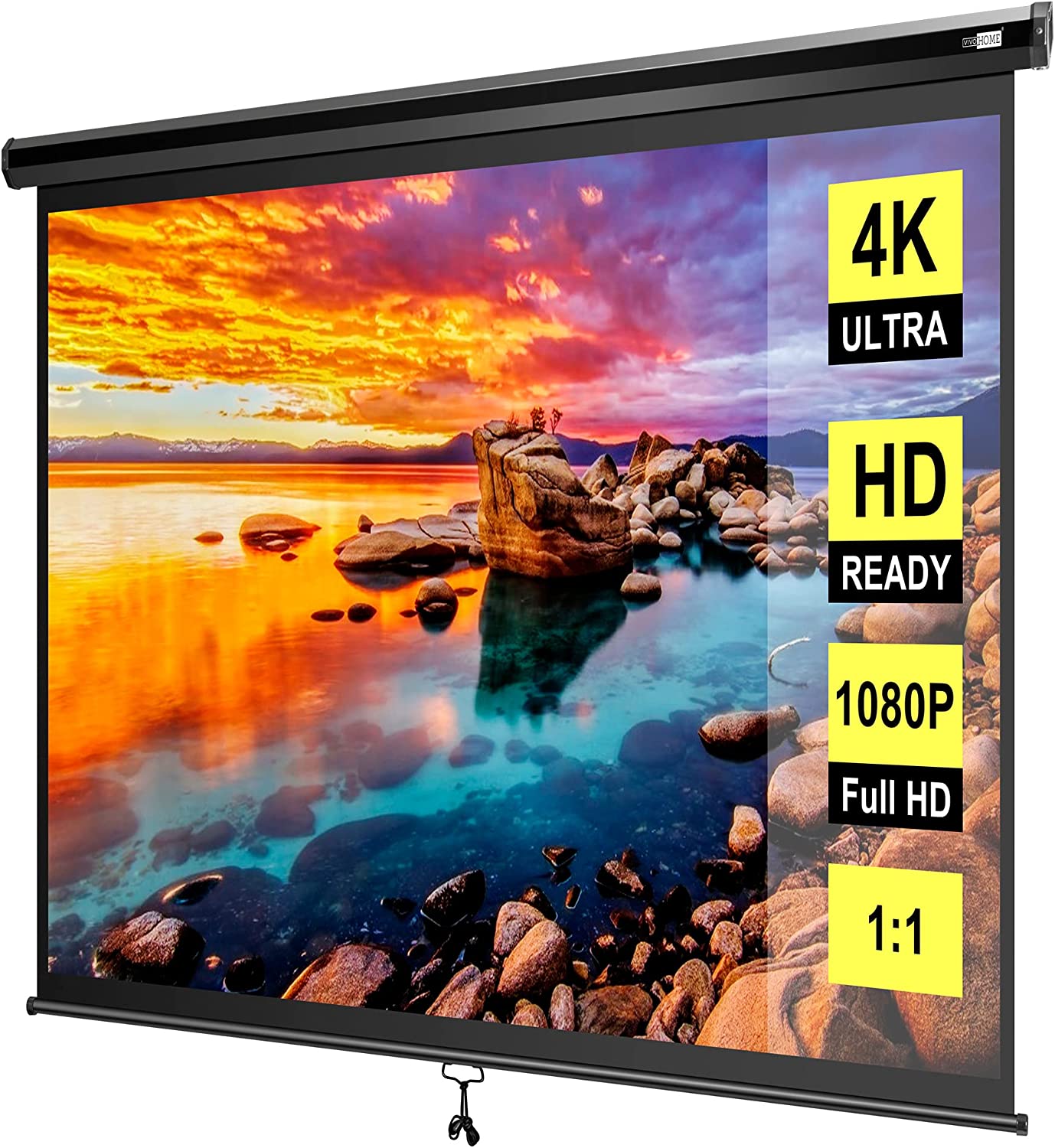 SPECSTAR 120 Inch Manual Pull Down Projector Screen, 1:1 HD Retractable ...