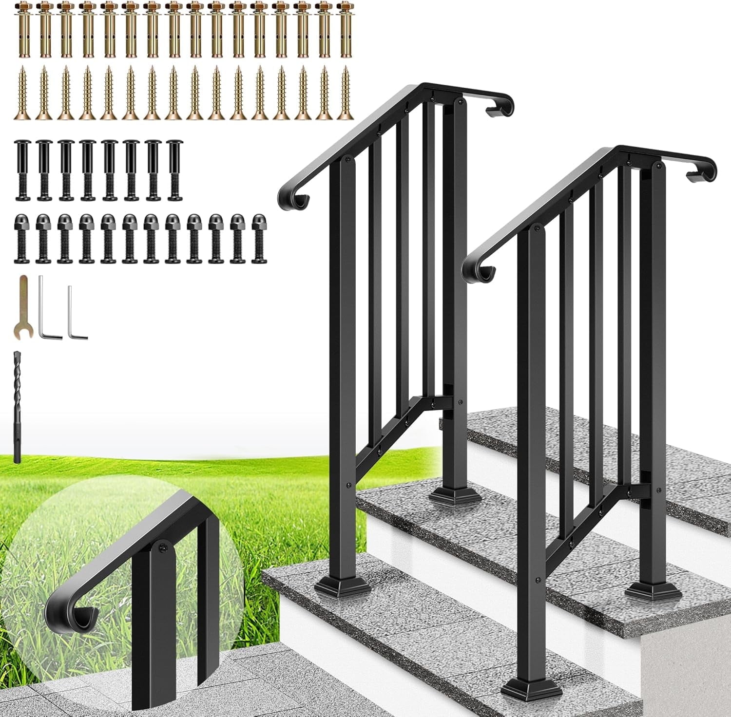 SPECSTAR Wrought Iron Handrails, Outdoor Steps Safety Railings with ...