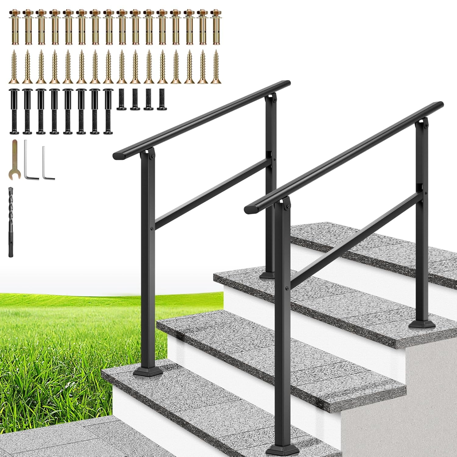 SPECSTAR 2-Pack Hand Rails for Outdoor Steps, 3-4 Steps Wrought Iron ...