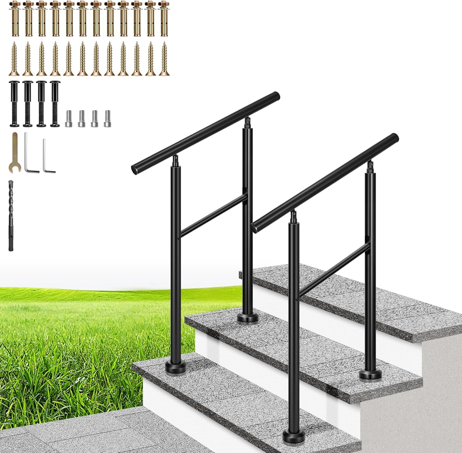 SPECSTAR 2-Pack Outdoor Metal Stair Railings, Black Wrought Iron ...