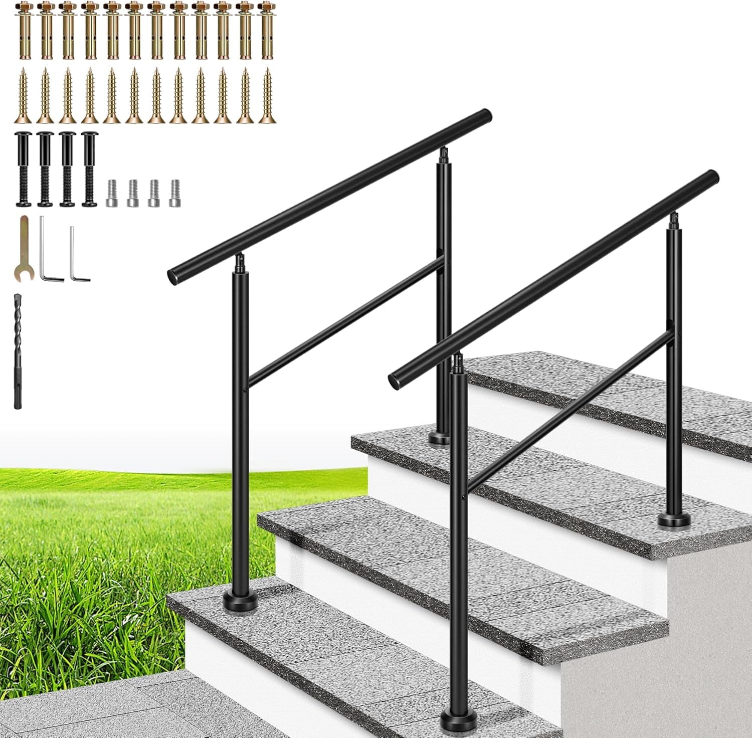 SPECSTAR 2-Pack Outdoor Handrails, 3-4 Steps Galvanized Steel Railing ...