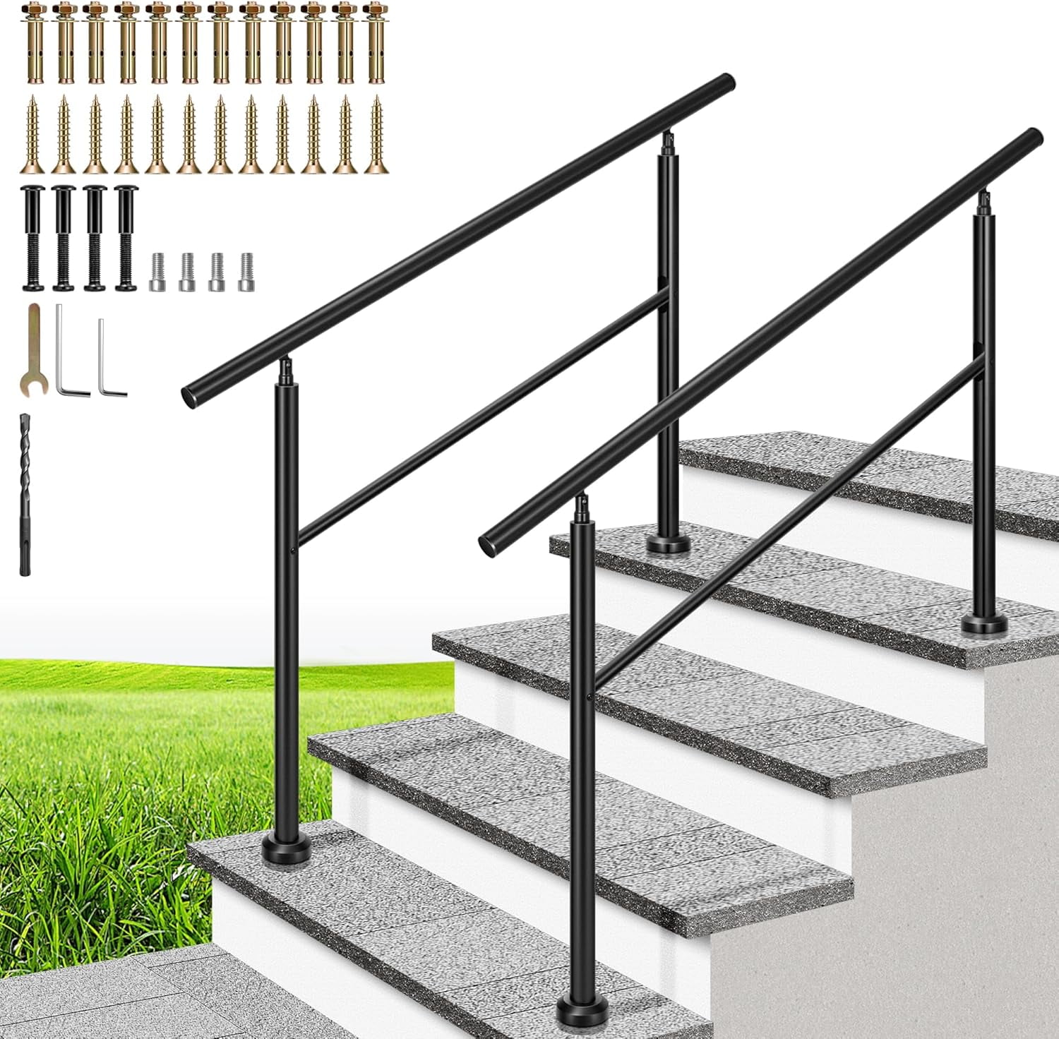 SPECSTAR 2-Pack Outdoor Handrails, 4-5 Steps Wrought Iron Railing ...
