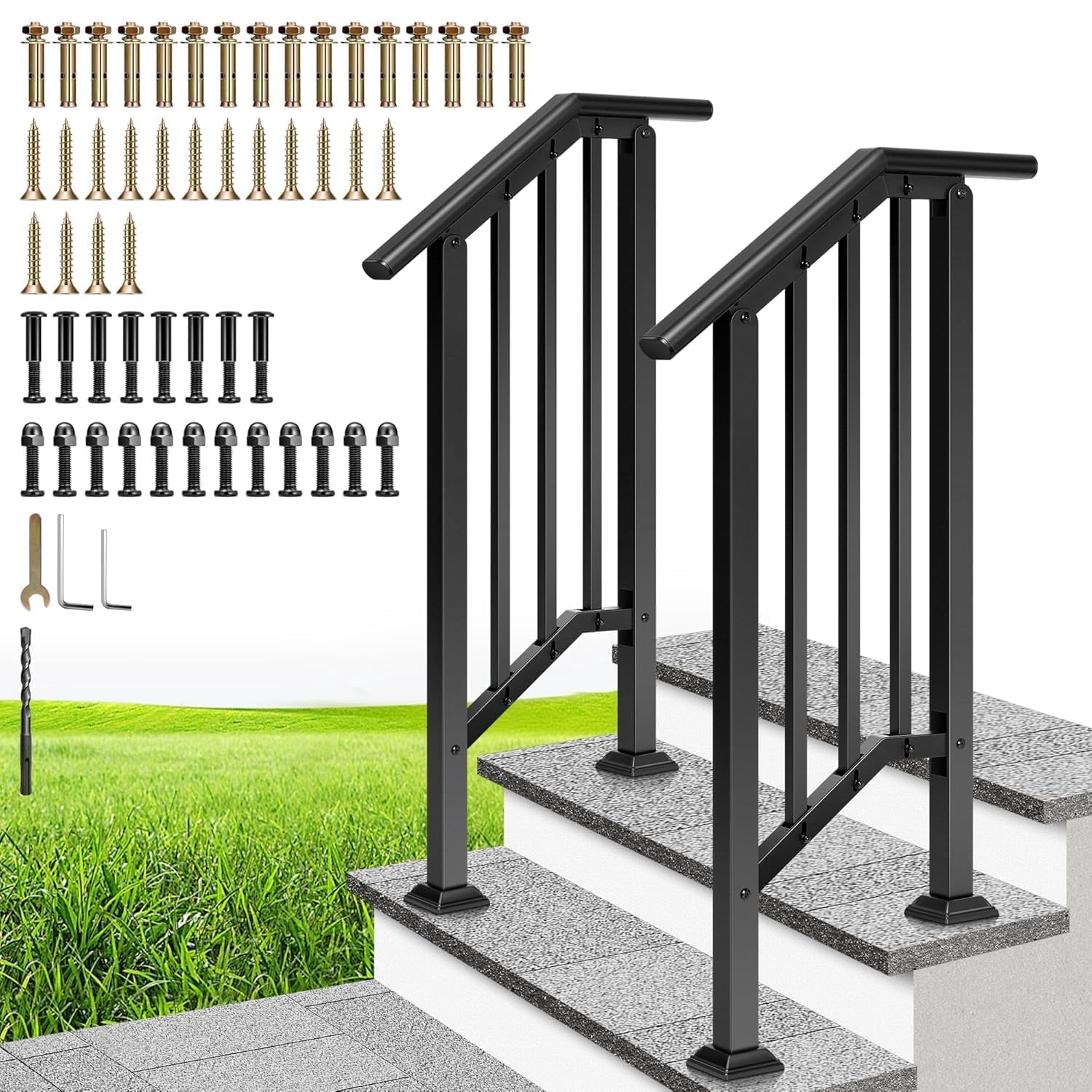 SPECSTAR 2-Pack Galvanized Steel Hand Rails for Outdoor Steps – 13.5 ...