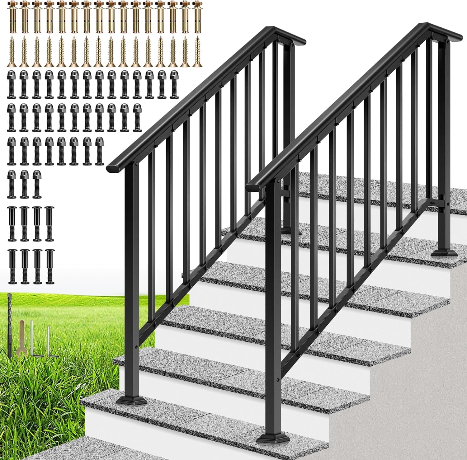 SPECSTAR 2-Pack Galvanized Steel Hand Rails for Outdoor Steps – 54.1 ...
