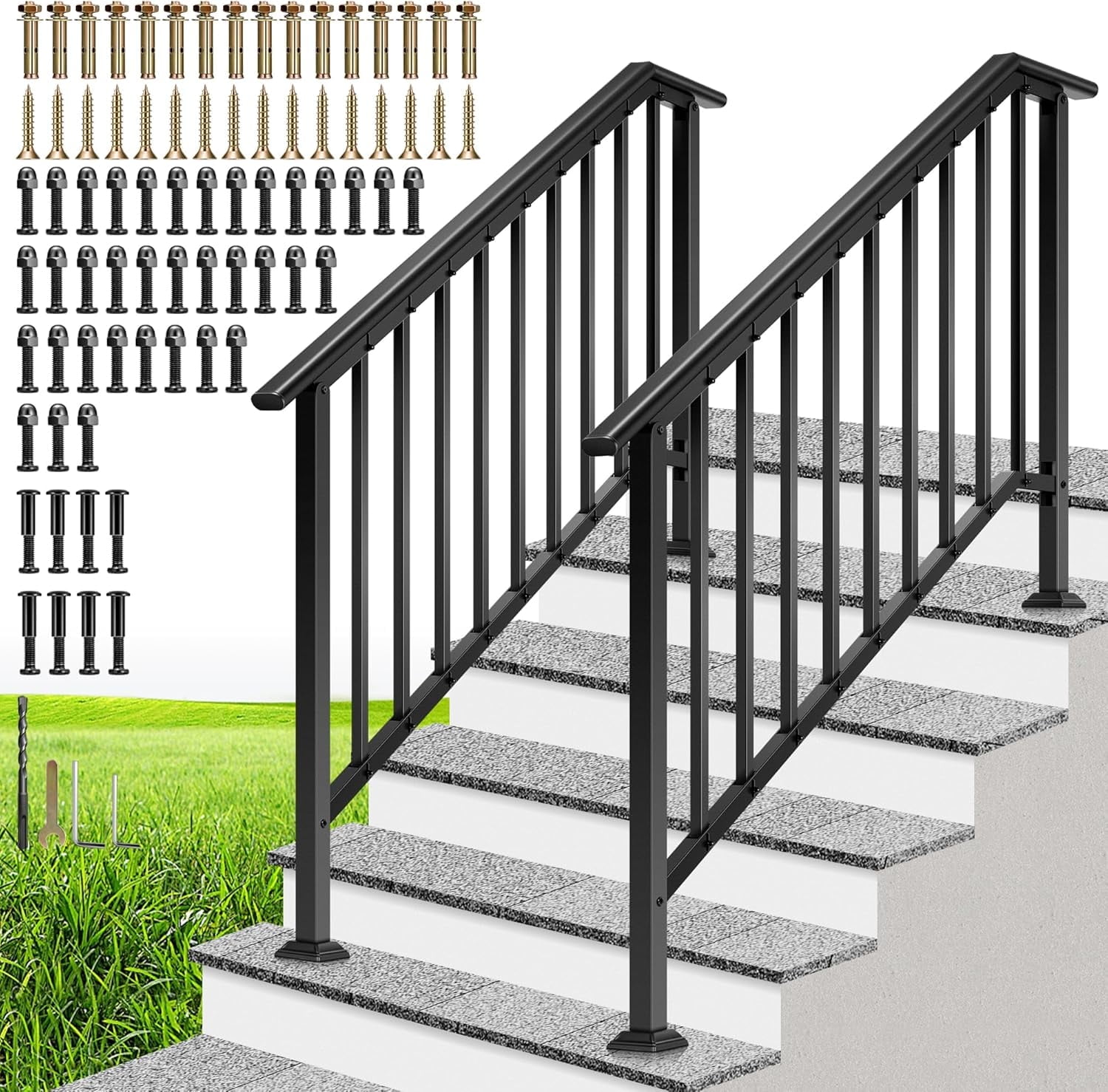 SPECSTAR 2-Pack Wrought Iron Hand Rails for Outdoor Steps – 54.1" Black ...