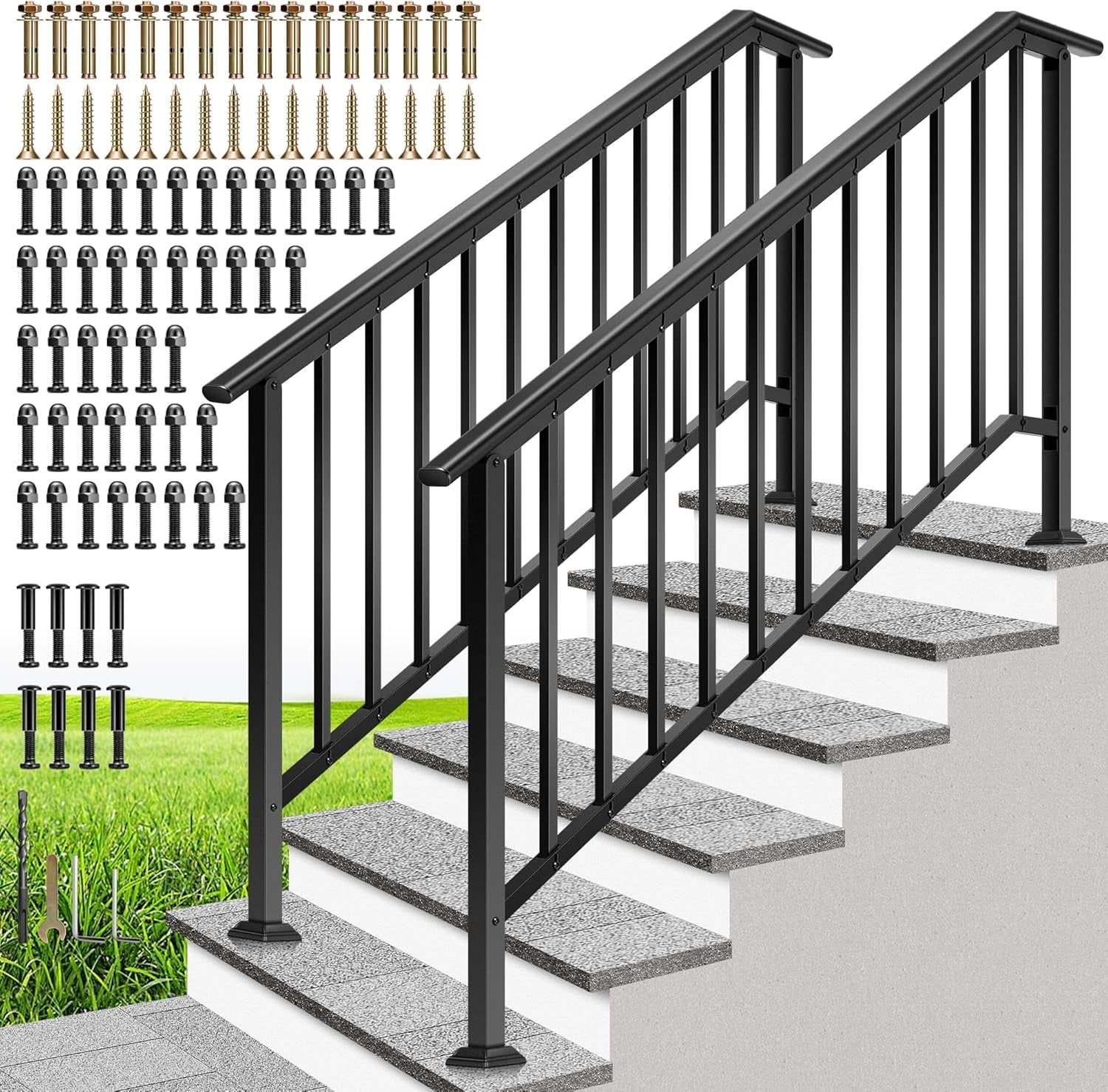 SPECSTAR 2-Pack Galvanized Steel Hand Rails for Outdoor Steps – 67.6 ...