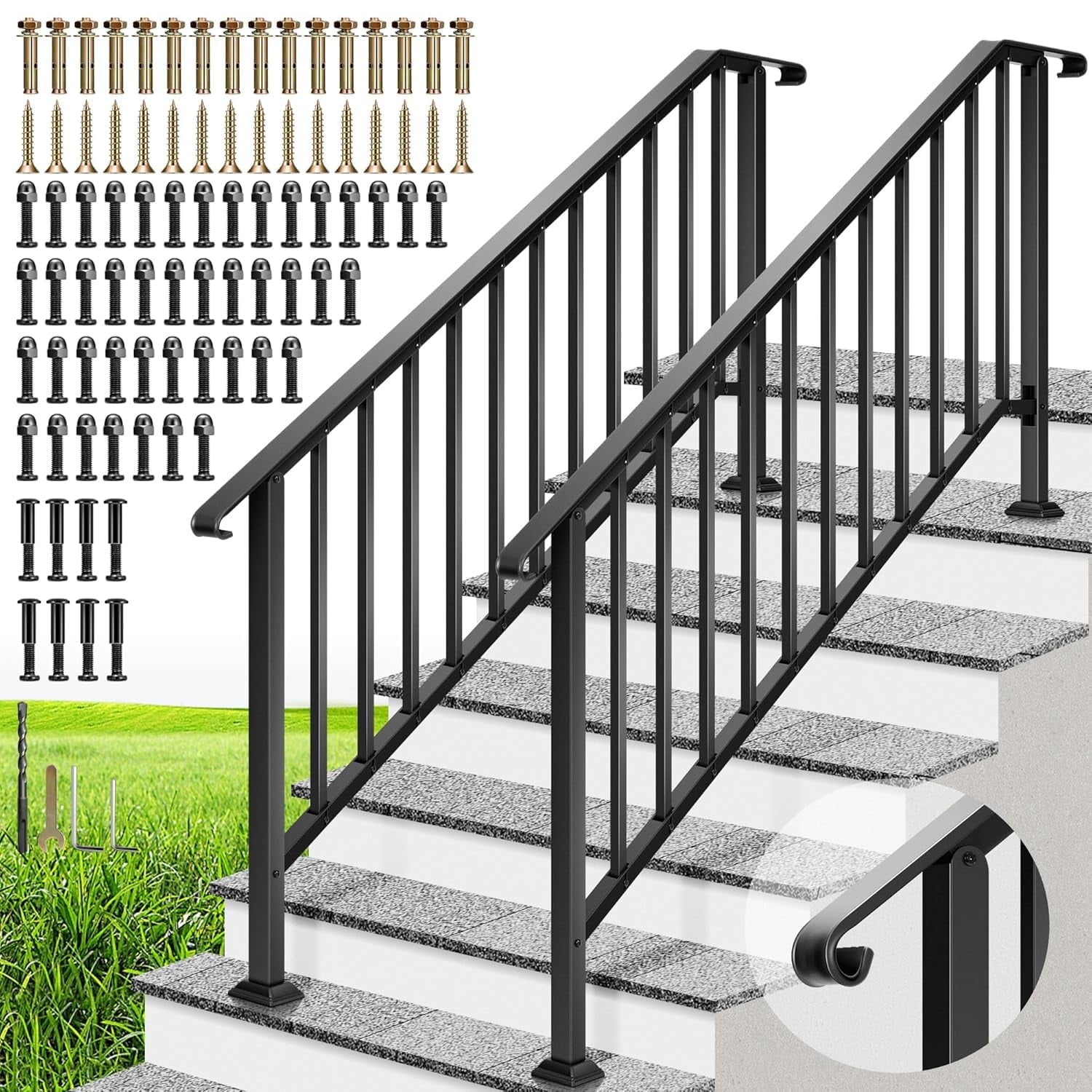 SPECSTAR 2-Pack Galvanized Steel Hand Rails for Outdoor Steps – 67.6 ...