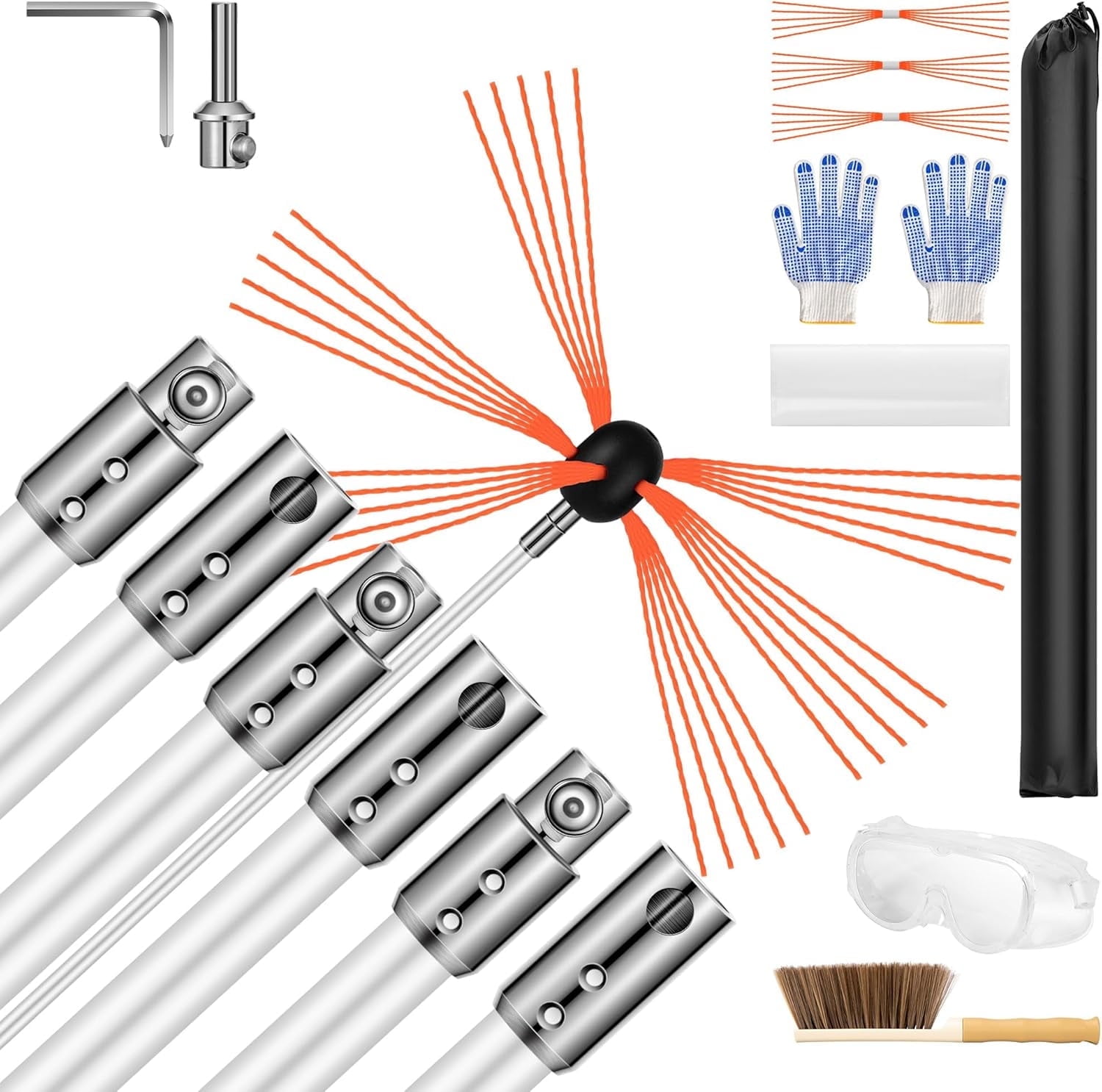 SPECSTAR 20 FT Chimney Sweep Kit with Bristle Replacements, 6 Rod ...