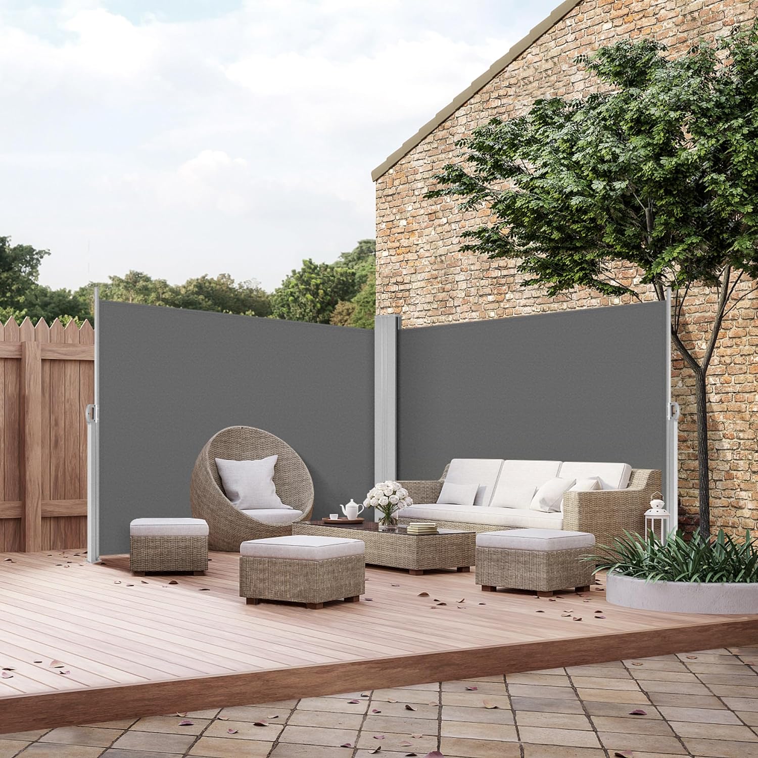 BELLEZE Heavy Duty Retractable Corner Patio Waterproof Side Awning ...