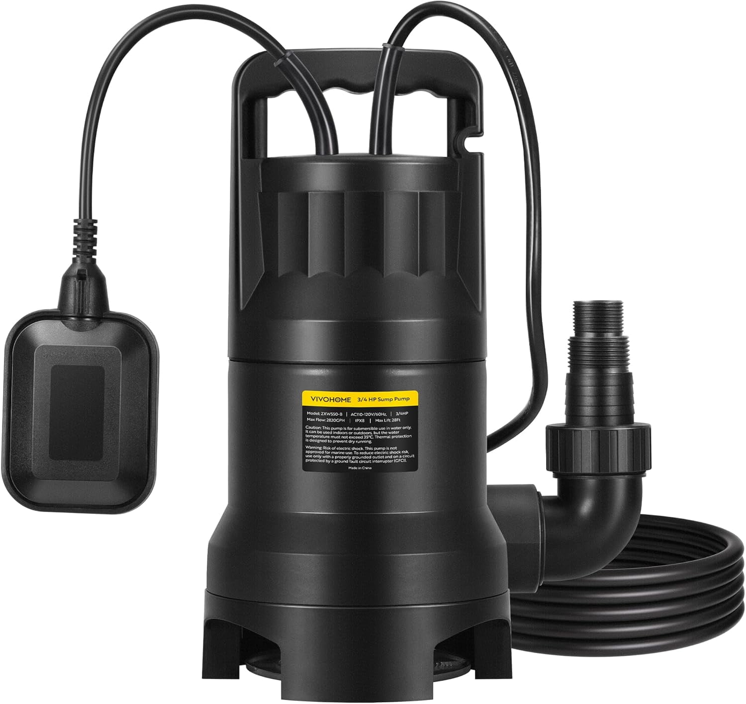 SPECSTAR 3/4 HP 2820 GPH Submersible Sump Pump with Float Switch ...
