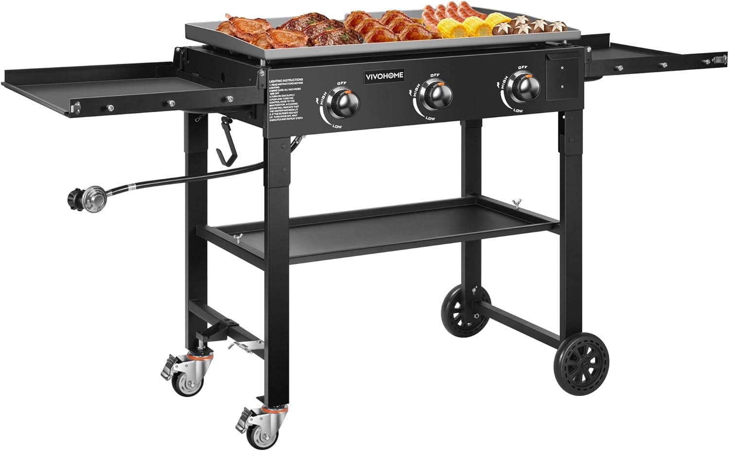 SPECSTAR 3-Burner 45,000 BTU Propane Gas Grill, Folding Flat Top Grill ...