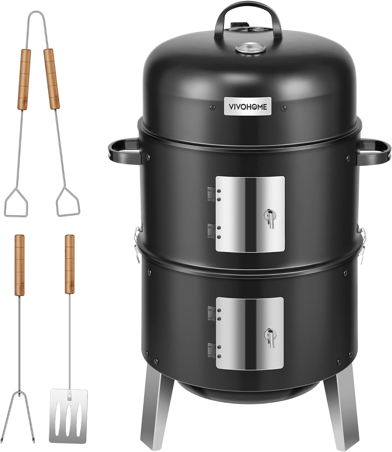SPECSTAR 3-in-1 Vertical Charcoal Smoker, BBQ Smoker Grill with Built ...