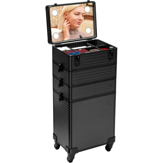 SPECSTAR Portable Large Traveling Cosmetics Trolley with LED Lighted ...