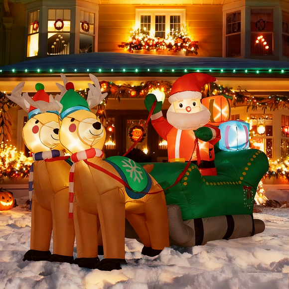 Santa Sleigh With Reindeer Outdoor Decoration