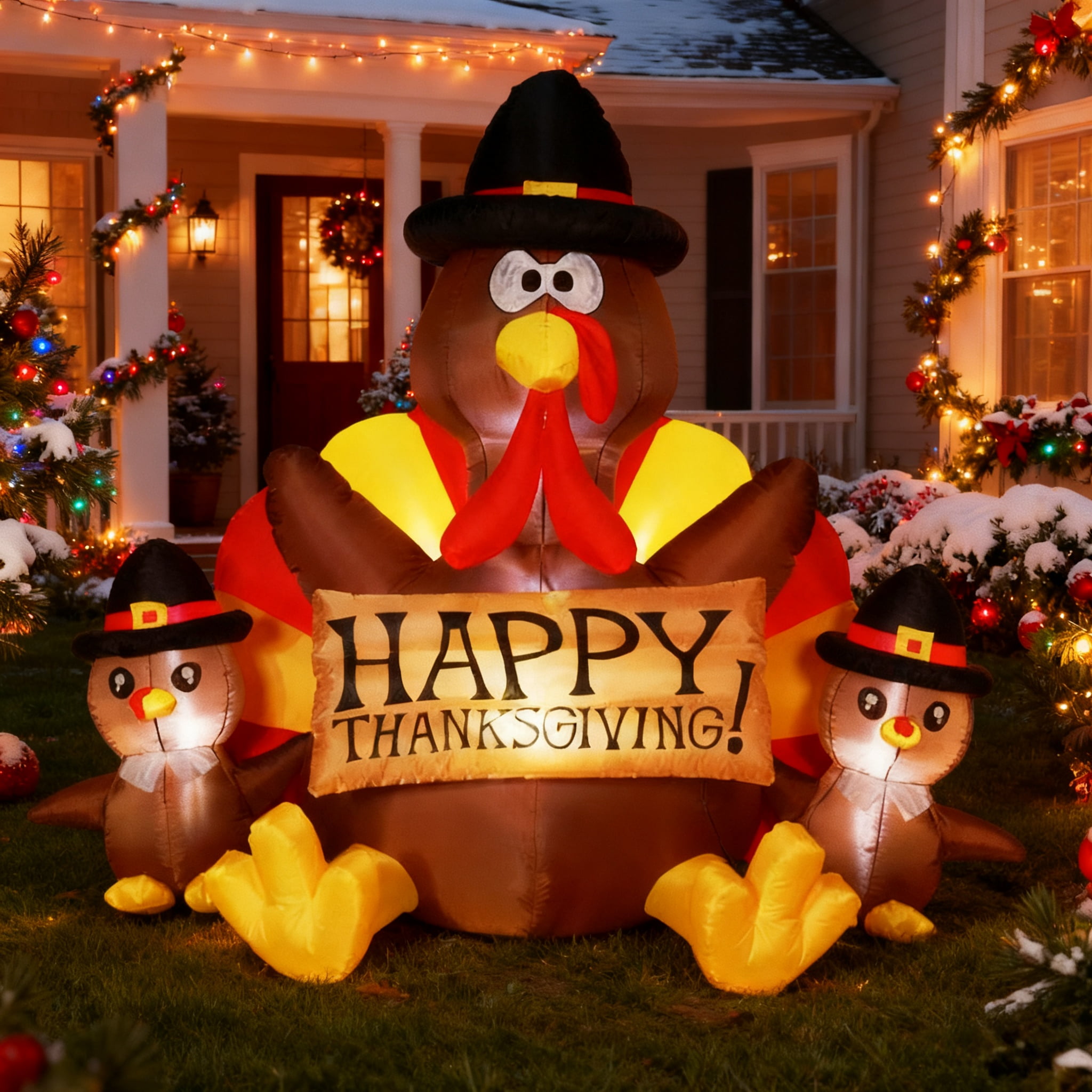 SPECSTAR 6ft Outdoor Air Inflatable LED Lighted Small Turkey Family for ...