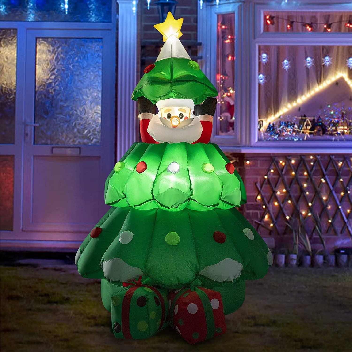 SPECSTAR 6ft Inflatable LED Christmas Tree, Pop-Up Santa, Gift Boxes ...