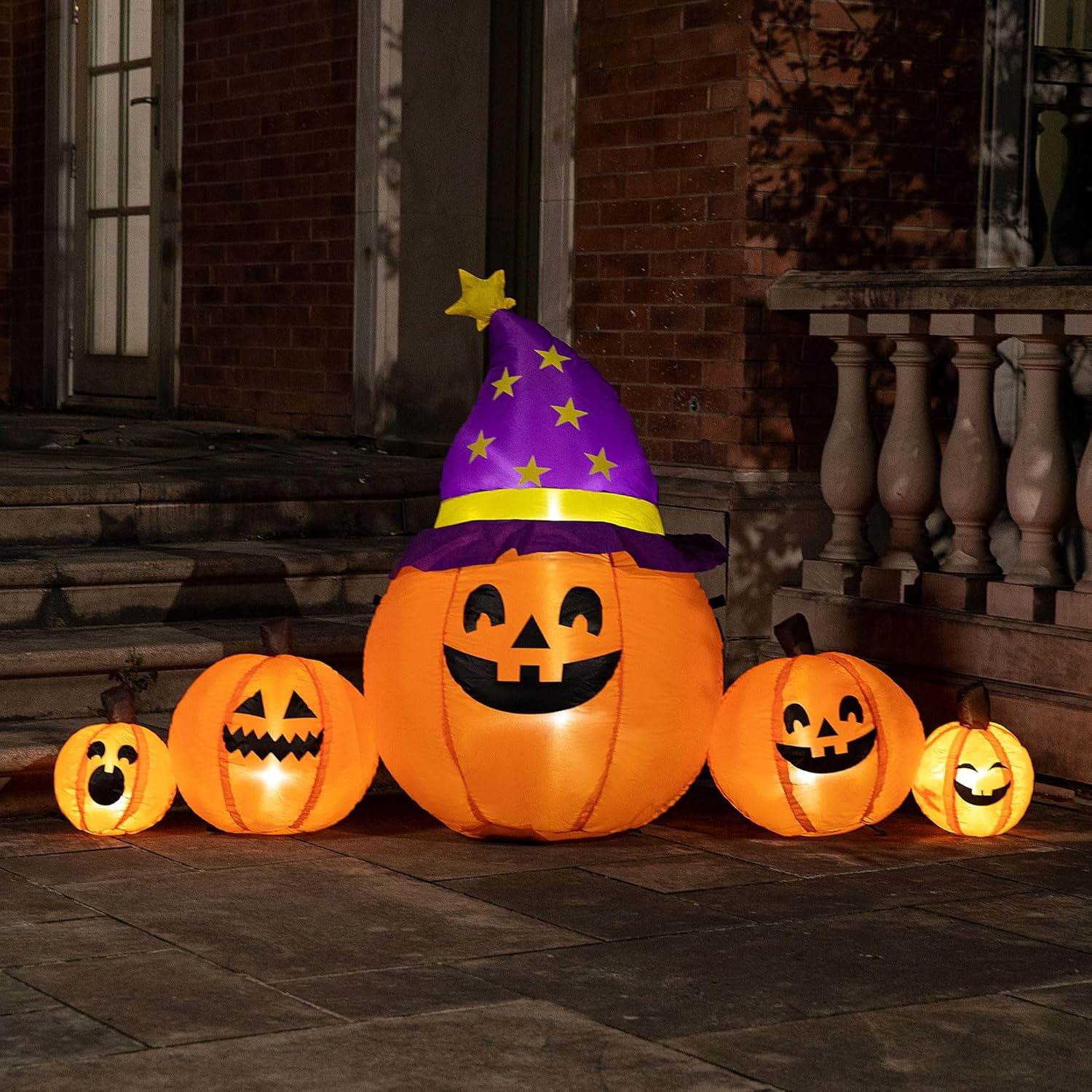 SPECSTAR 6ft Long Halloween Inflatable LED Lighted Pumpkin Family Blow ...