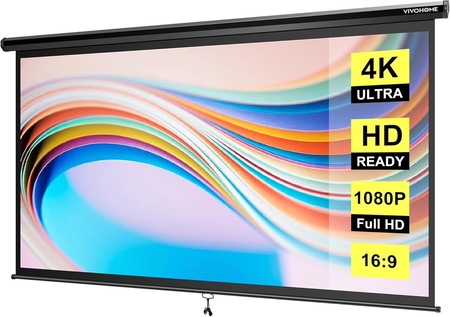 SPECSTAR 80-Inch Pull Down HD Projector Screen, 16:9 Retractable, Black ...