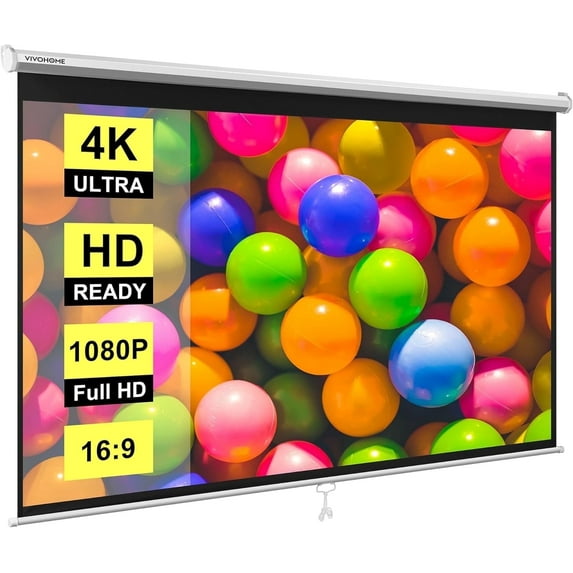 SPECSTAR 80 inch Manual Pull Down Projector Screen, 16:9 HD Retractable ...