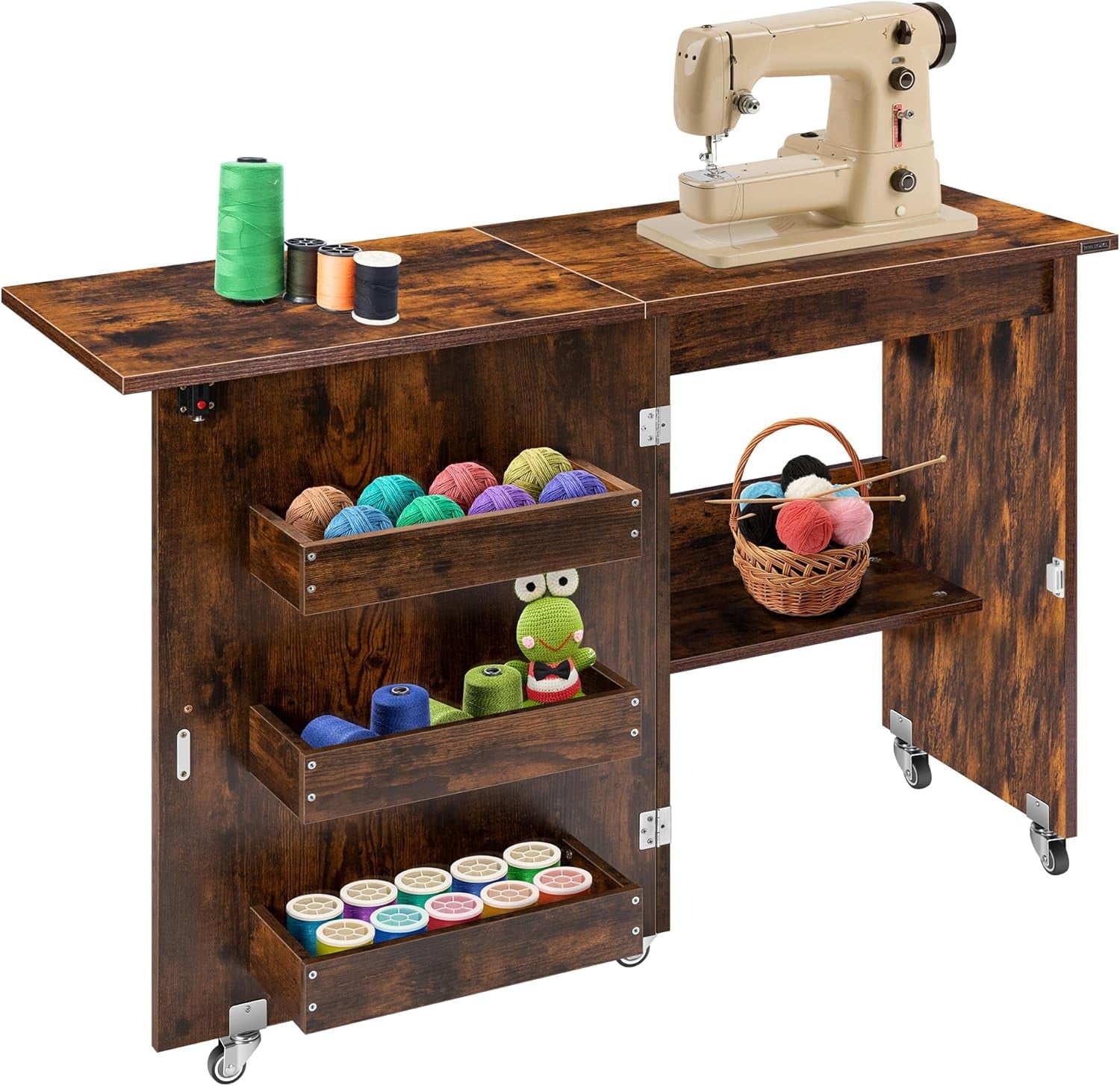 SPECSTAR Folding Sewing Craft Table with Storage Shelves - Walmart.com