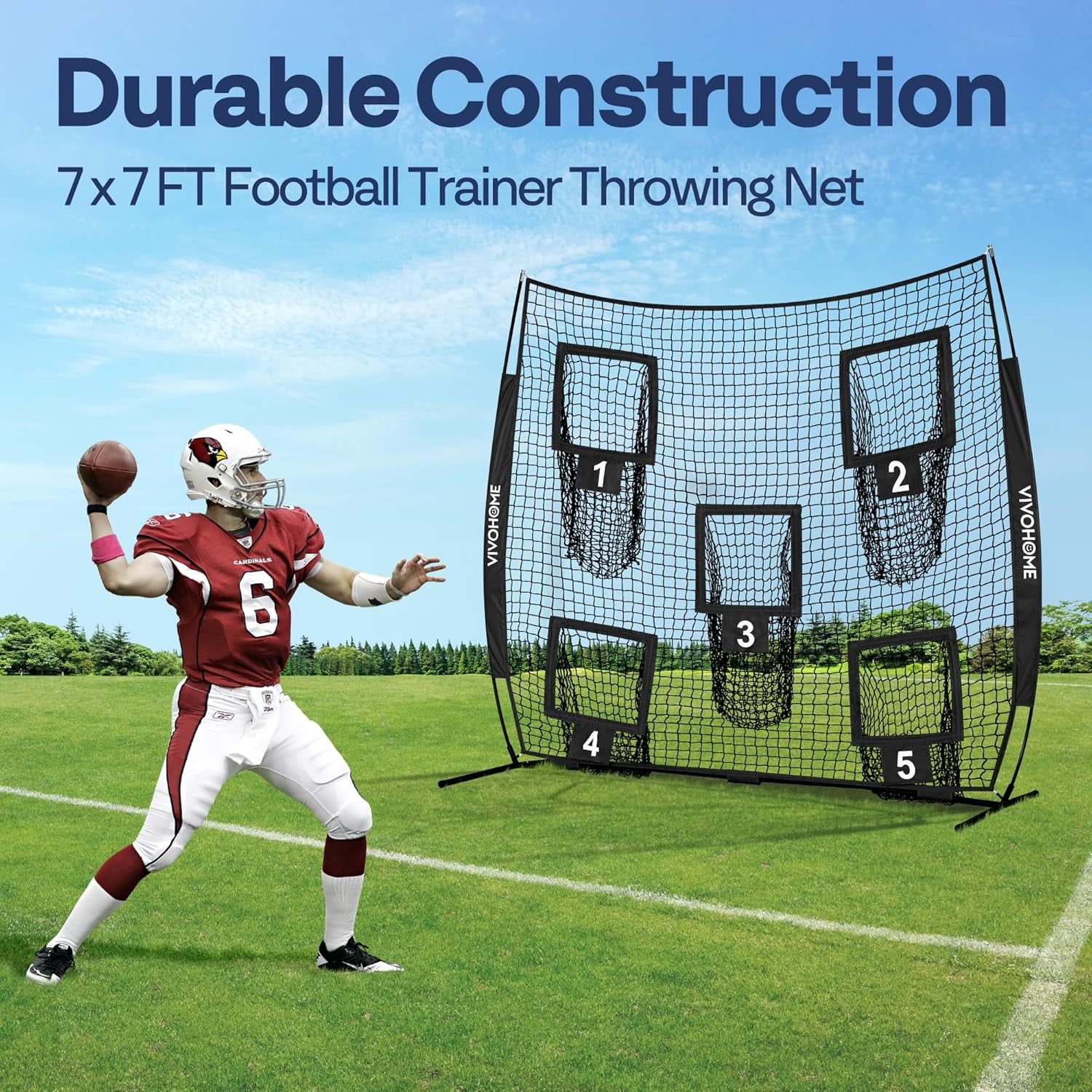 SPECSTAR Football Throwing Net, 7 x 7 ft with 5 Targets, Carry Bag ...