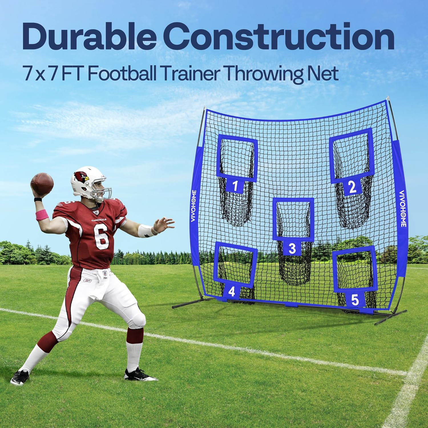 SPECSTAR Football Throwing Net, 7 x 7 ft Football Practice Net with 5 ...