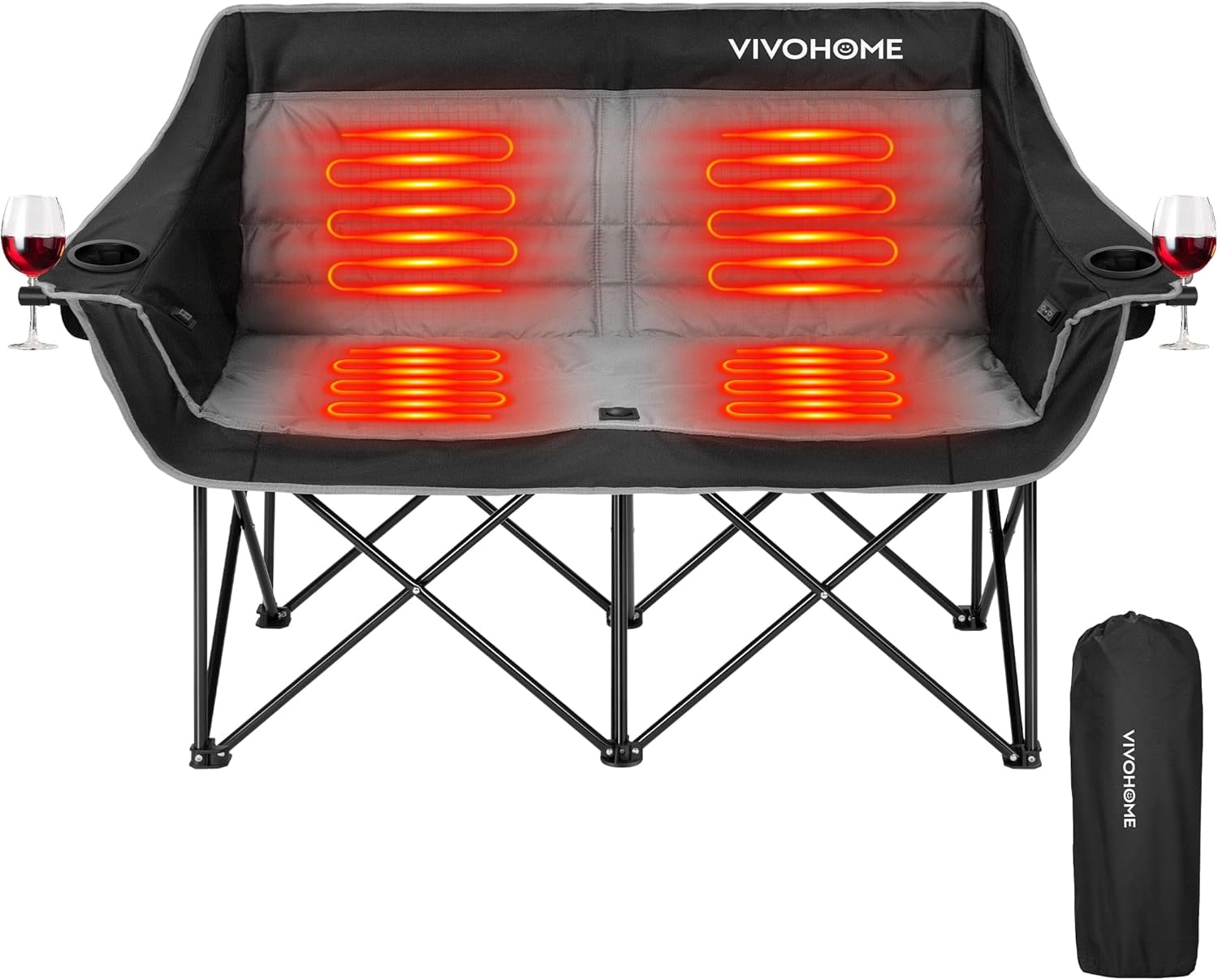 SPECSTAR Heated Double Camping Chair with Wine Glass Holders, Oversized ...