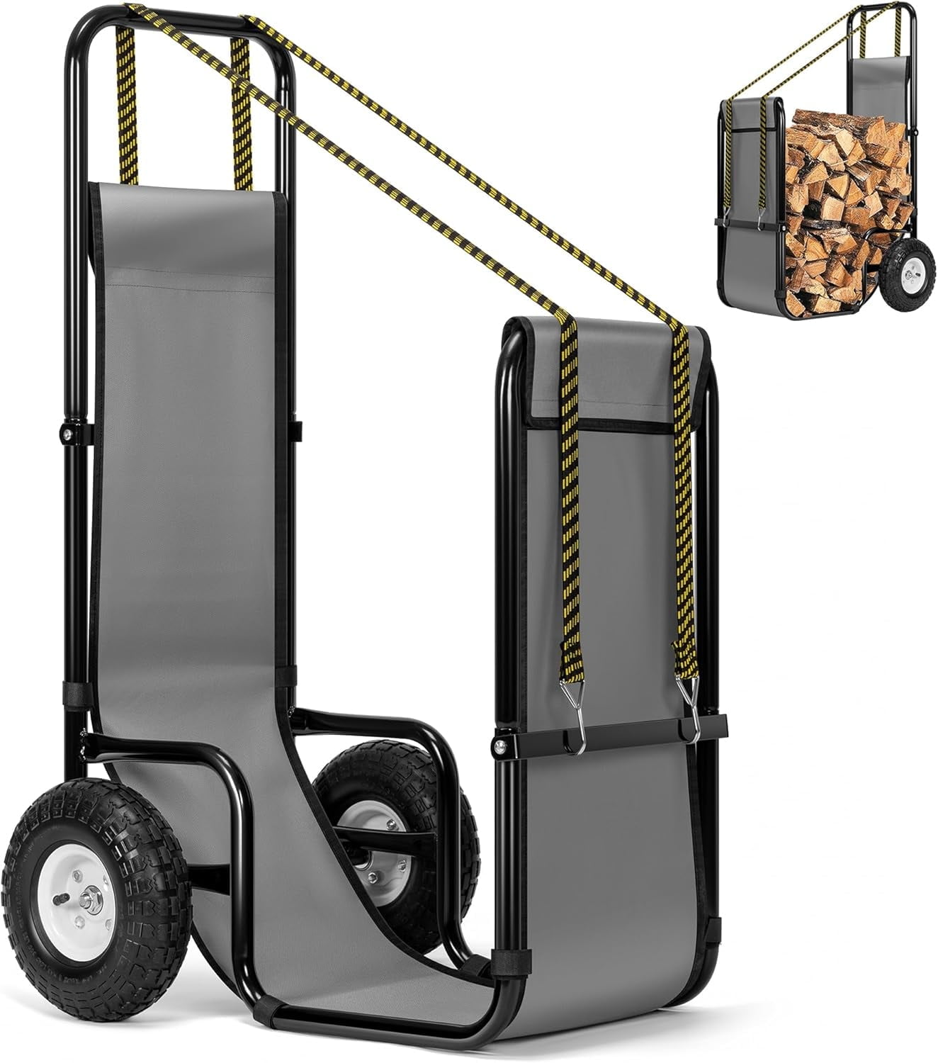 SPECSTAR Large Firewood Cart with Rubber Wheels and 600D Oxford Cloth ...