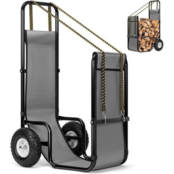 SPECSTAR Large Firewood Cart with Rubber Wheels and 600D Oxford Cloth ...