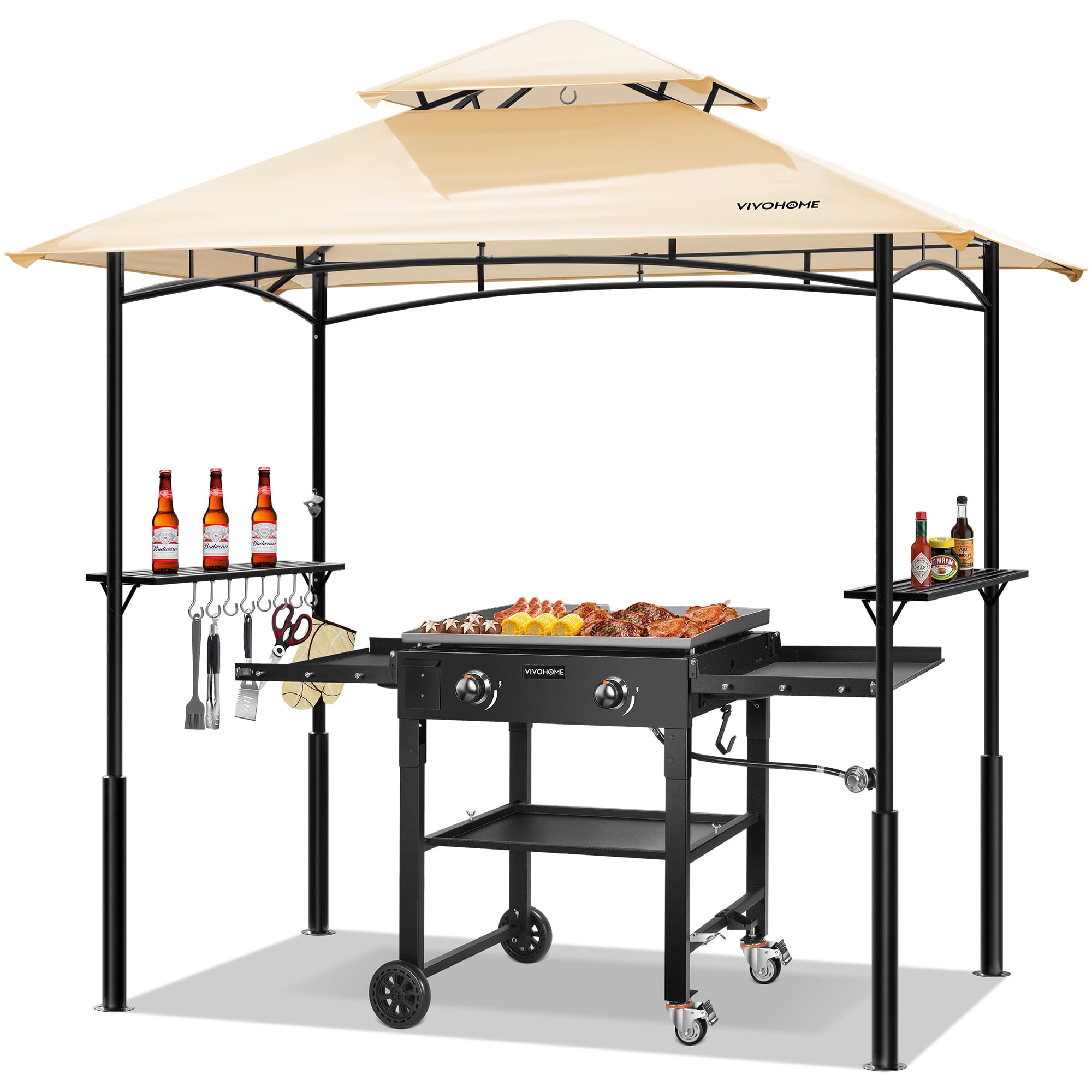 SPECSTAR 8' x 5' Grill Gazebo Canopy, Outdoor BBQ Gazebo Shelter with 2 ...