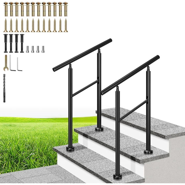 SPECSTAR 2-Pack Outdoor Handrails, 2-Pack Wrought Iron Railing, Black ...